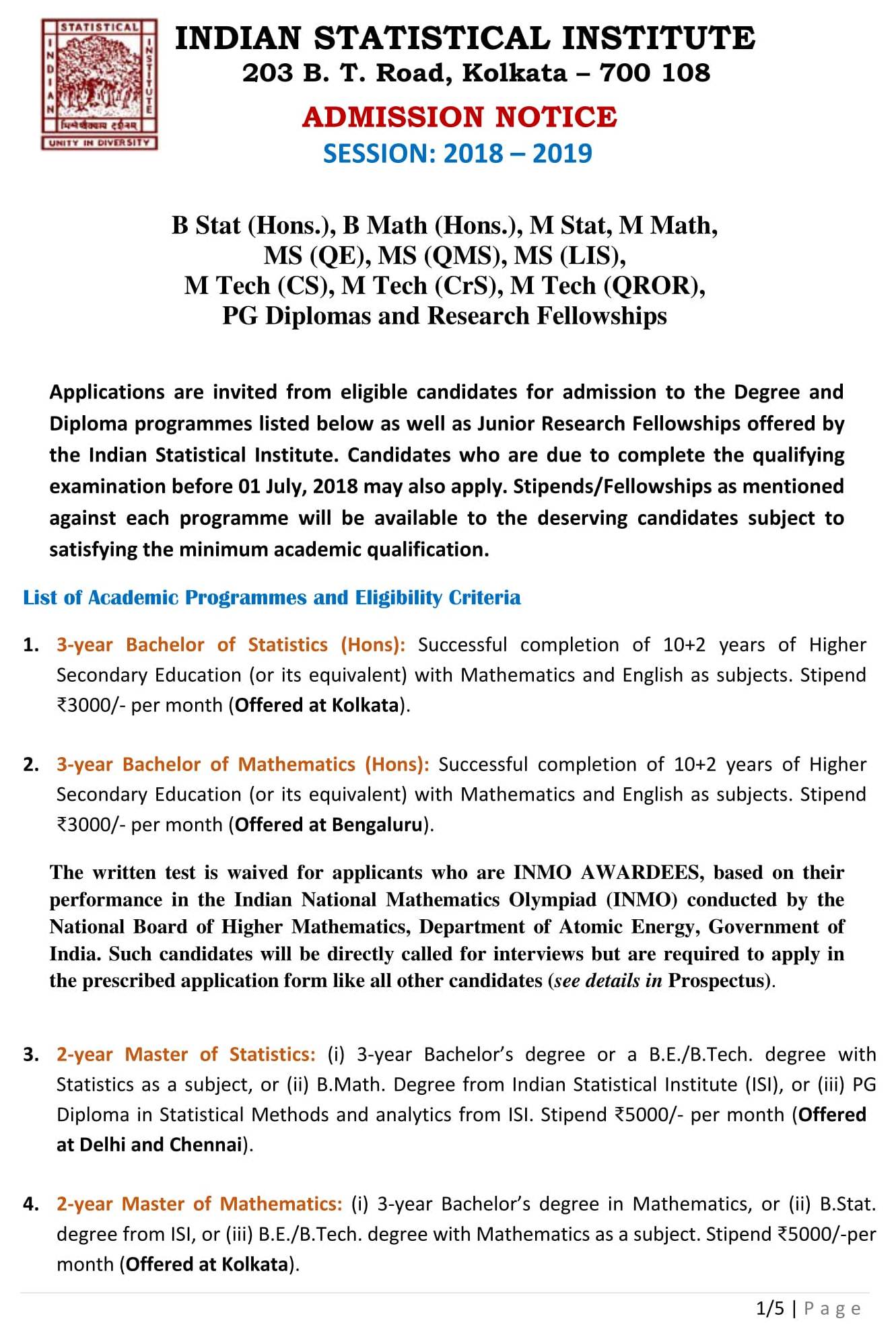 Admission Notification ( 2018 – 2019) Master of Science in Library and ...