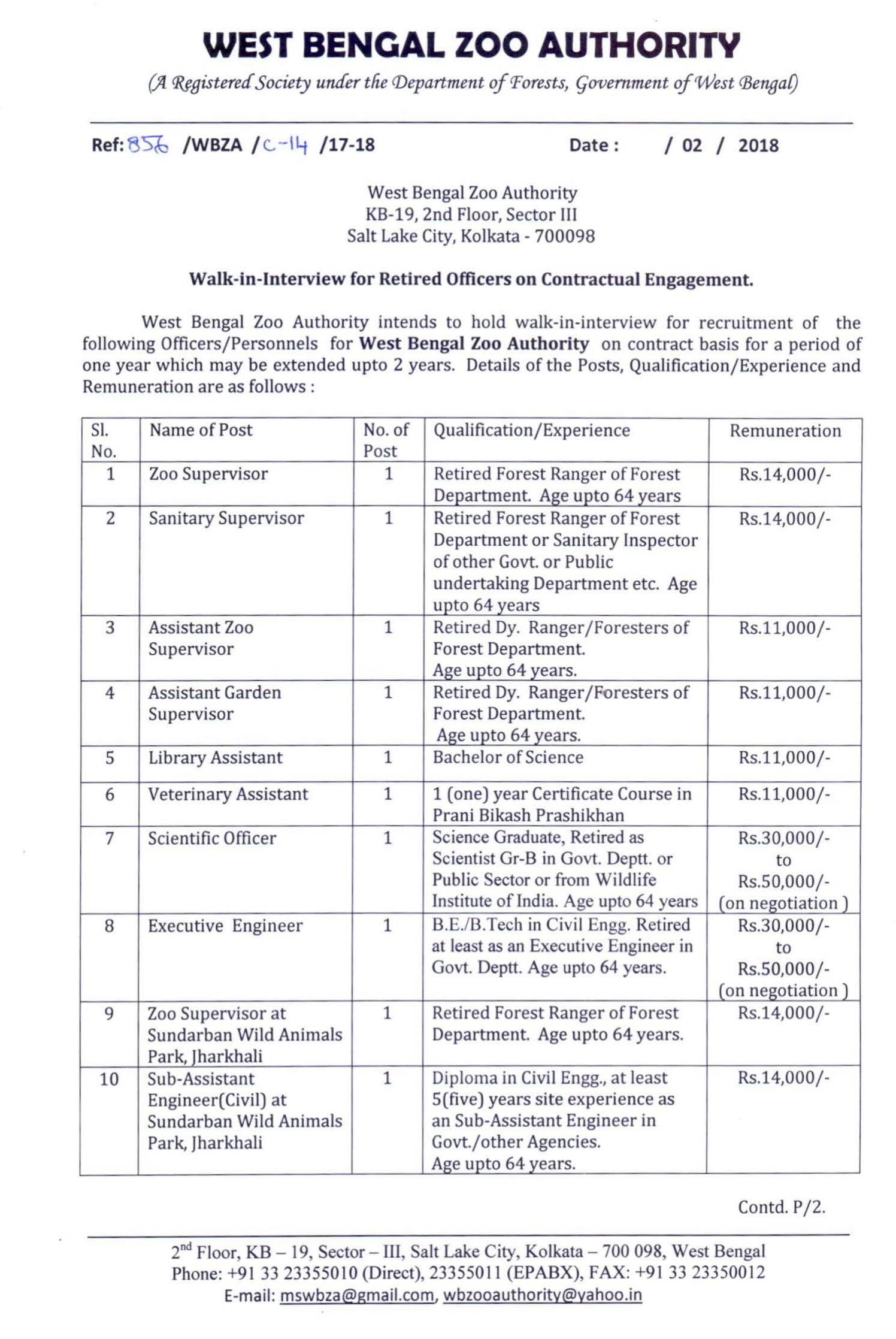 Walk in Interview for Library Assistant Post at West Bengal Zoo ...