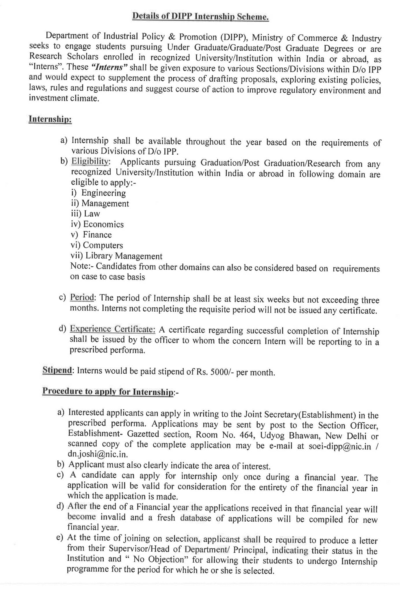 Internship Scheme in DIPP, New Delhi – Bibliophile Library's ...