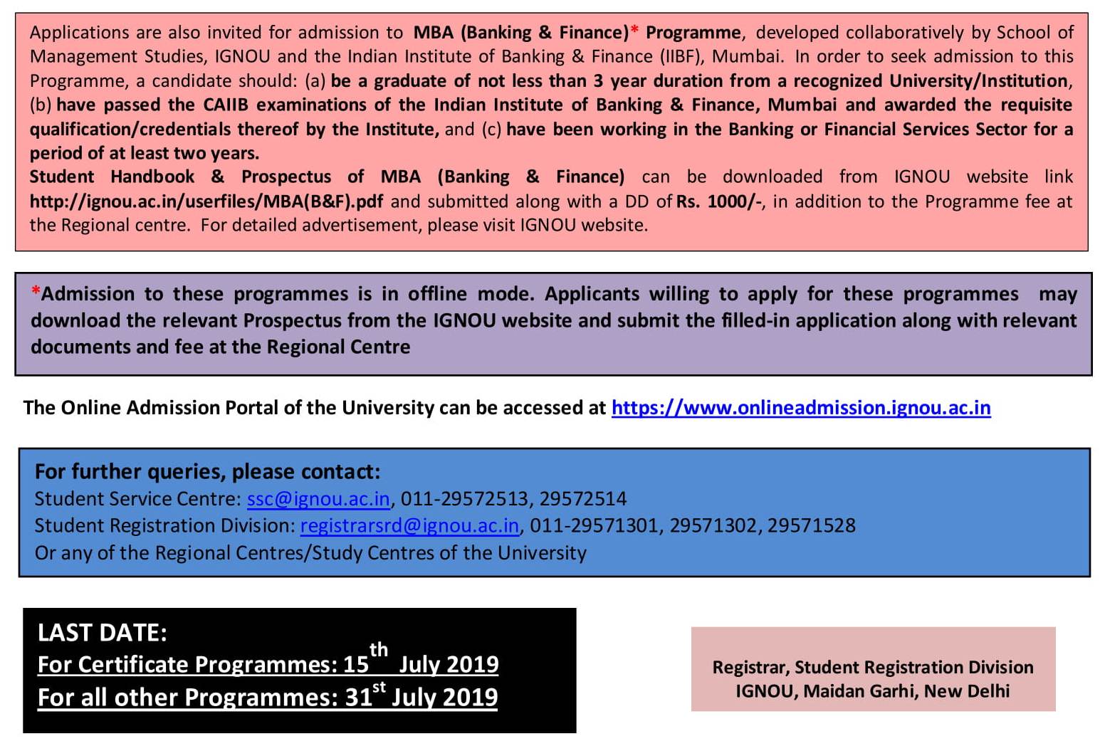 BLIS, MLIS & PGDLAN Admission Notification for July 2019 at IGNOU, New ...