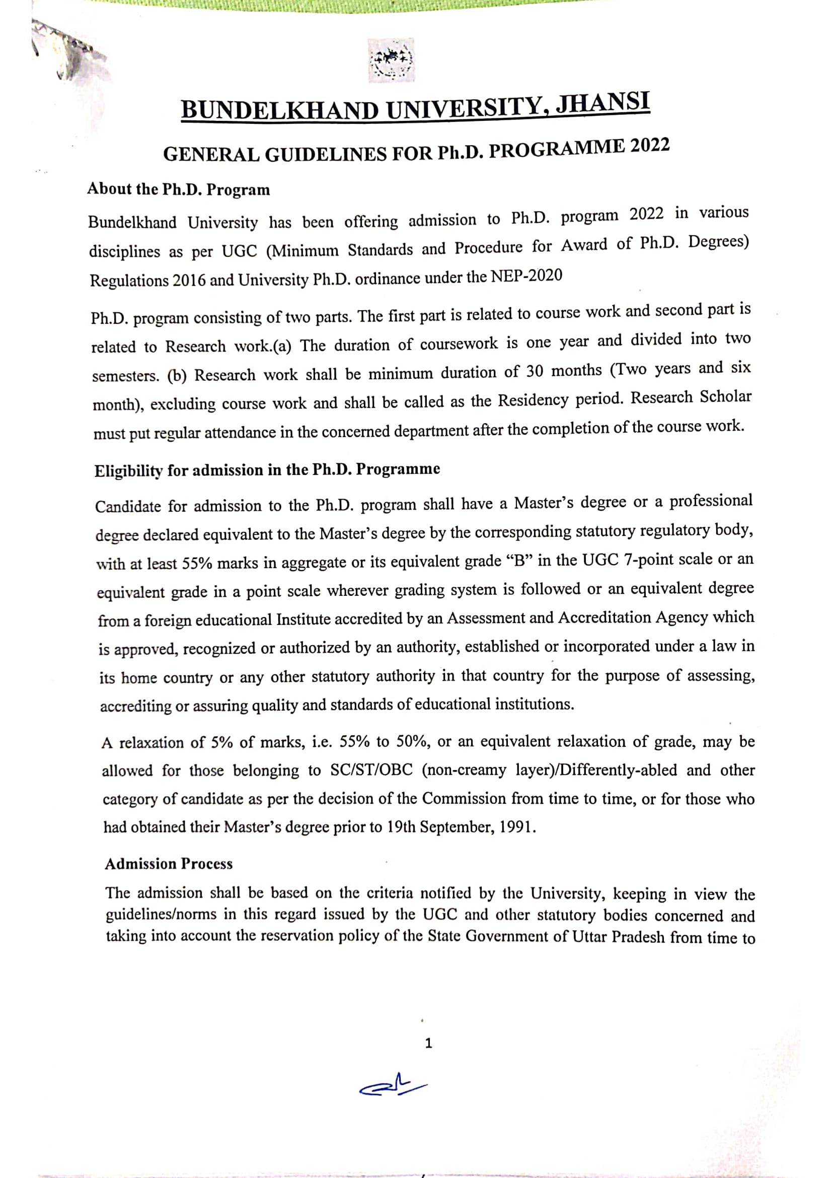 Ph D Admission Notification 2022 Bundelkhand University Jhansi Last
